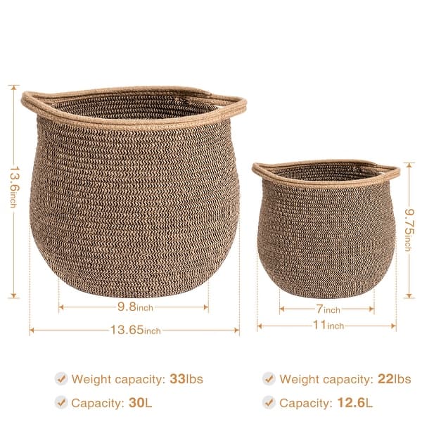 Cotton Linen Laundry Basket Set for bathroom - Black Brown - Bed Bath ...