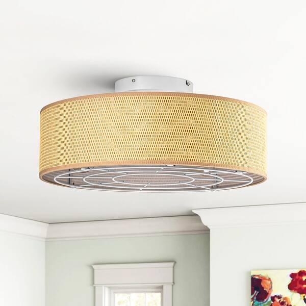 20-inch 4-Light Farmhouse Woven Rattan Fandelier Fabric Drum Ceiling ...