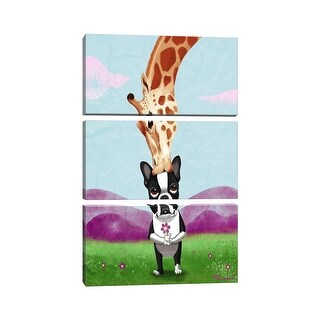 iCanvas "Boston Terrier & Giraffe" by Brian Rubenacker 3-Piece Canvas ...