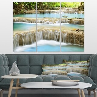 Designart "Blue Erawan Waterfall Landscape" Photography Canvas Art ...