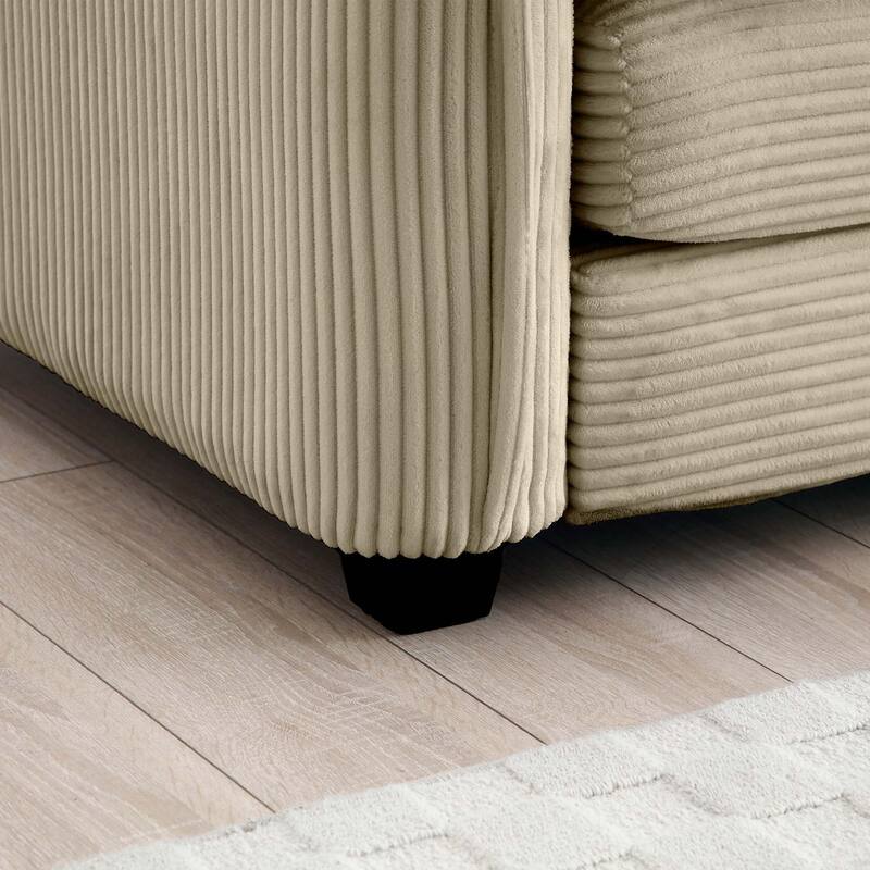 Tan 4-Piece Corduroy L-Shaped Modular Sectional Sofa with Ottoman & 5 ...