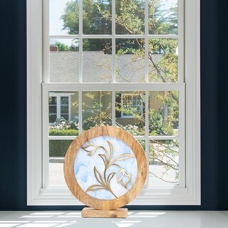 River of Goods Round Decorative Stained Glass Mango Wood Stand - 13" x ...