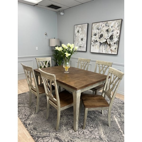 7 Piece Solid Wood Dining Set, Two-Tone Brown and Gray Finish ...