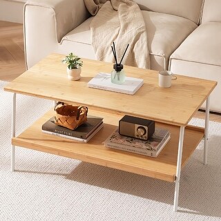 2-Layer Coffee Table with Tier Storage, Mid Century Modern Design for ...