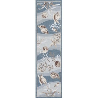 HomeRoots 8' Seafoam Green Hand Hooked Sea Shells Runner Rug - 9'3" x ...
