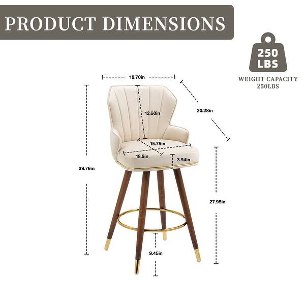 Set of 2 solid wood legs bar stools with a fixed height of 360 degrees ...
