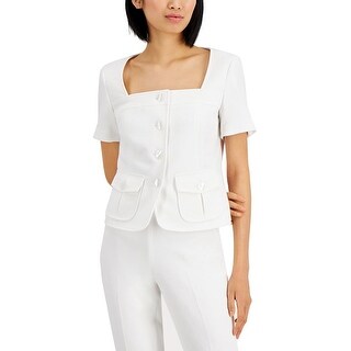 Kasper Women's Short Sleeve Square Neck Jacket White Size 16 - Bed Bath ...