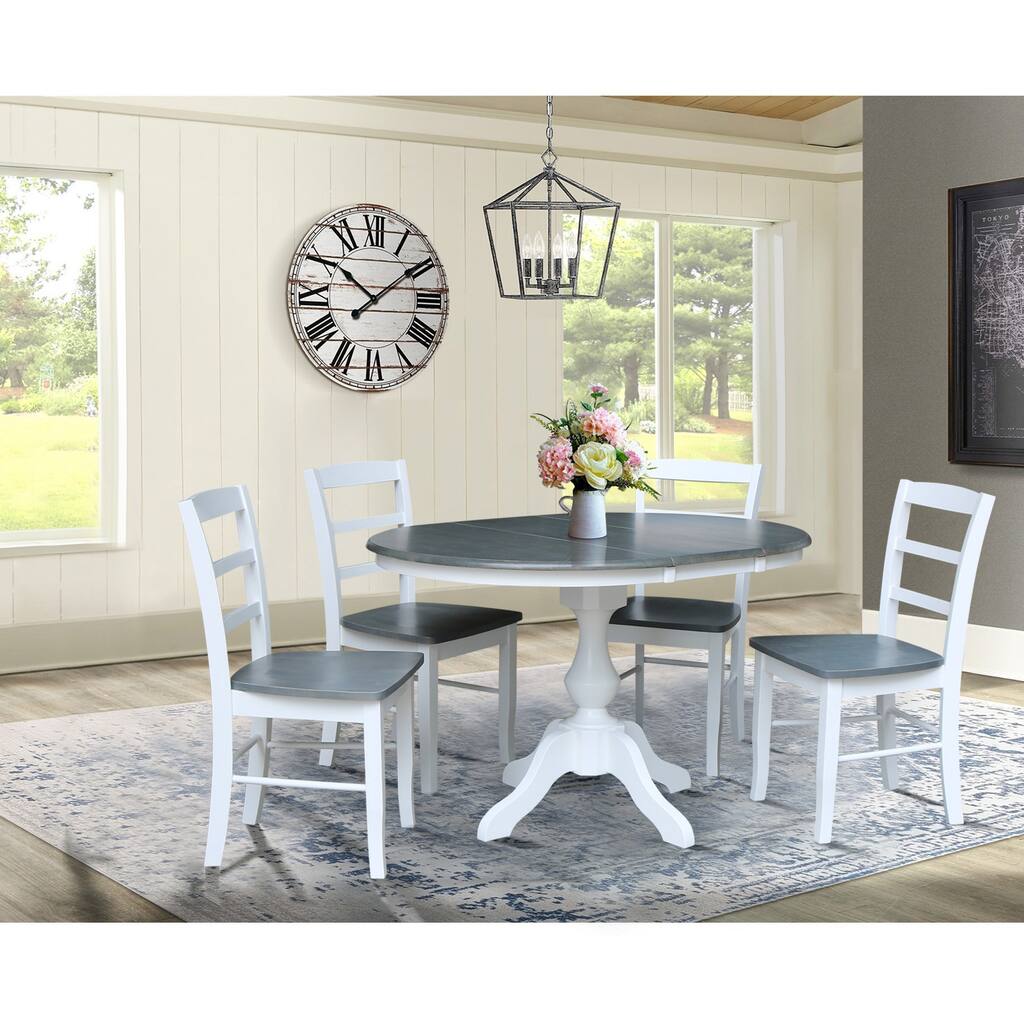 36" Round Extension Dining Table With 4 Madrid Chairs - Overstock ...