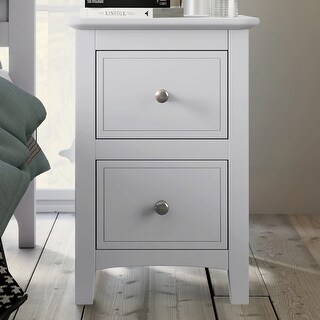 White Solid Wood 2-Drawer Nightstand - Sufficient Storage Space - Bed ...