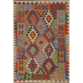 Hand-Woven Geometric Kilim Rug Multi-Color Wool Carpet - 3'11"x 5'10 ...