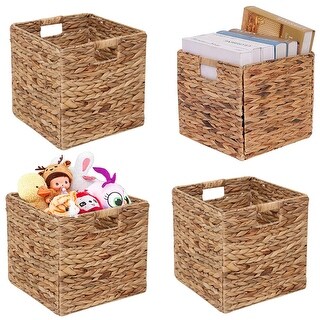 Storage Baskets Wicker Cube Baskets Foldable Handwoven Water Hyacinth ...