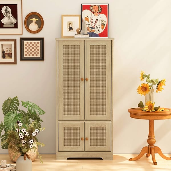 Elegant and Functional 4-Door Rattan Decorative Storage Cabinet - Bed ...