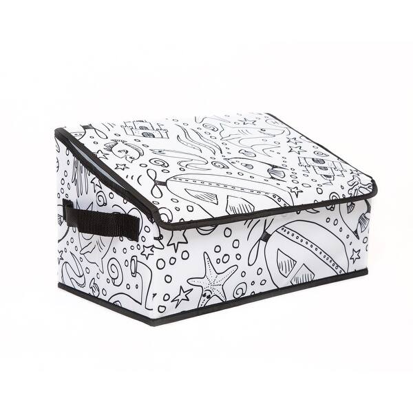 Kid's Coloring Angled Storage Bin with Lid (includes 4 Pack Of Washable ...