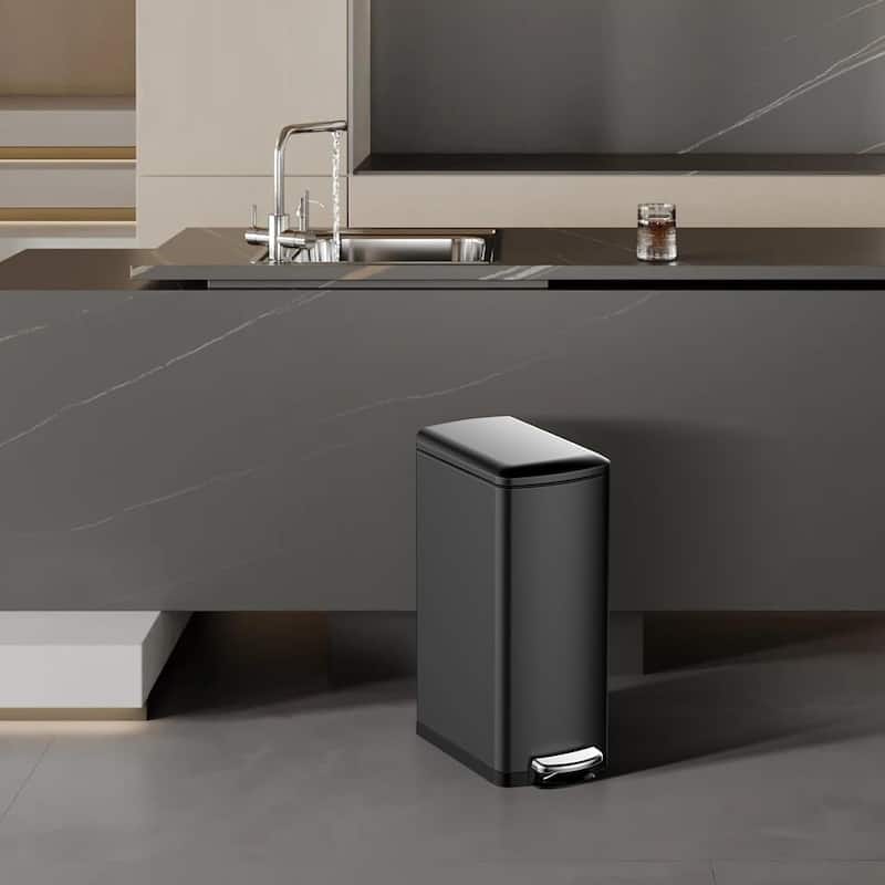 8 Gallon Slim Kitchen Trash Can, Stainless Steel Garbage Can ...