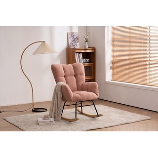 Mid Century Modern Pink Teddy fabric Tufted Upholstered Rocking Chair ...