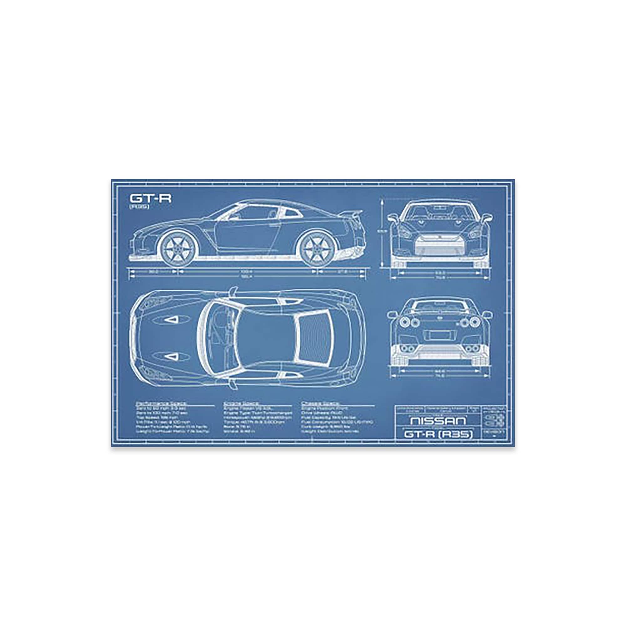 Nissan GT-R (R35) Skyline Blueprint Print On Acrylic Glass by Action ...