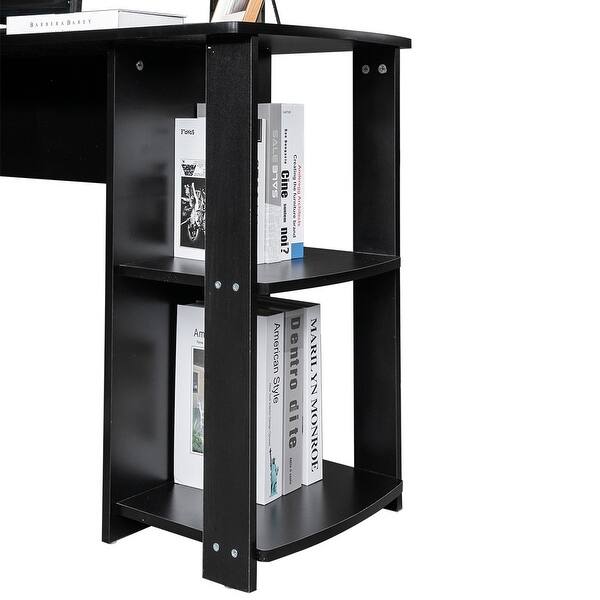 L-Shaped Wood Right-angle Computer Desk with 2-layer Bookshelves - Bed ...