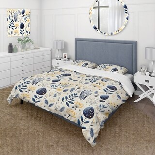 Designart "Blue And White Ferns Minimalism Boho Pattern I" cottage bed ...