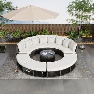 All-Weather Wicker Outdoor Furniture: Circular Lounge Set with Coffee ...
