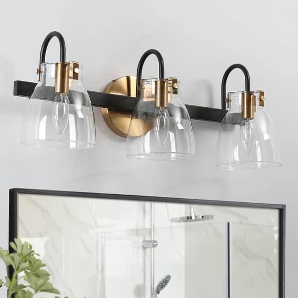 Coria Modern Black Gold 3-light Globe Glass Dimmable Bathroom Vanity Lights Wall Sconces - L 21. ...