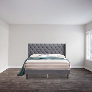 Wings Design bed frame Gray platform bed Velvet queen bed - Bed Bath ...
