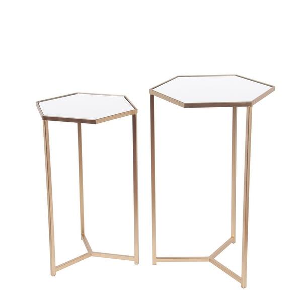 Set of 2 Hexagonal Gold Metal Accent Stands with Mirror Tops - Bed Bath ...