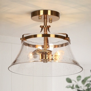 Haye Modern Gold 2-Light Semi-Flush Mount Seeded Glass Ceiling Light ...