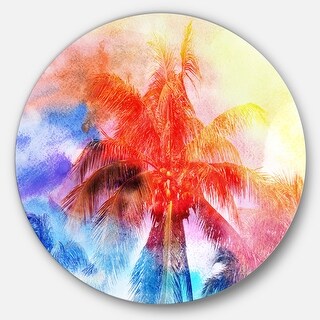 Designart 'Retro Palms Red Watercolor' Trees Disc Metal Artwork - Bed ...