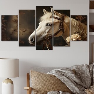 Designart "White Beige Horse Majestic Duality" Animals Multipanel ...