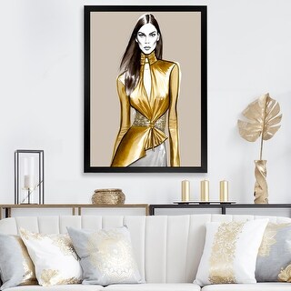 Designart "Haute Couture Sketch In Retro Gold I" Fashion Woman Framed ...