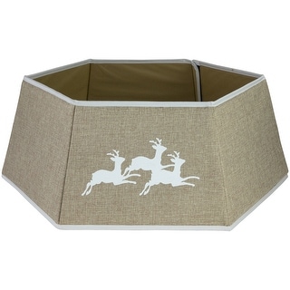 26" Beige Burlap with Reindeer Hexagonal Christmas Tree Collar - Bed ...