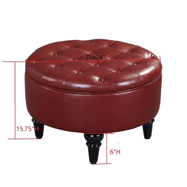 Red Faux Leather Round Storage Ottoman with Tray Top - Bed Bath ...