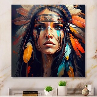 Designart 'Colorful Native American Woman VII' Contemporary Glam Canvas ...
