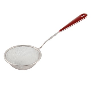 Kitchen Red Plastic Handle Metal Fine Mesh Oil Strainer Silver Tone ...