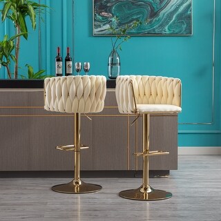 2 Pcs Velvet Adjustable Swivel Bar Stools with Chrome Footrest - Bed ...