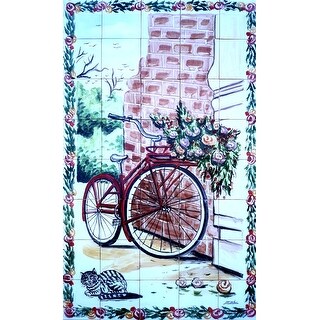 30in x 48in Set 40pc Bike Cat View Ceramic Tiles Mosaic Wall Mural ...