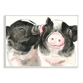 Stupell Two Pigs Pink Snout Kiss Adorable Farm Animals Wood Wall Art ...