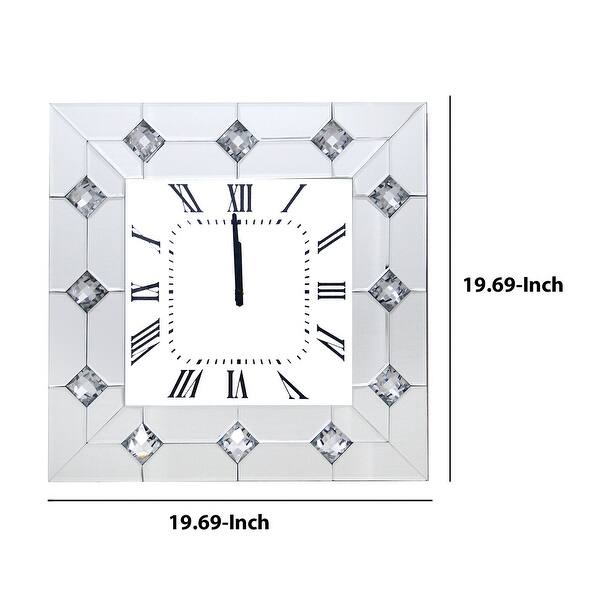 Mirrored Square Shape Wooden Analog Wall Clock With Crystal Accents ...