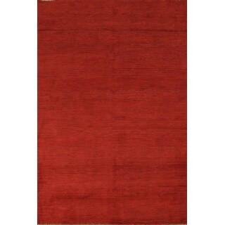 Gabbeh Modern Rug Handmade Tribal Red Wool Carpet - 4'0" x 5'11" - Bed ...