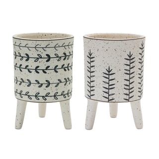 Footed Foliage Print Pots - 6" - White and Black - Set of 2 - Bed Bath ...