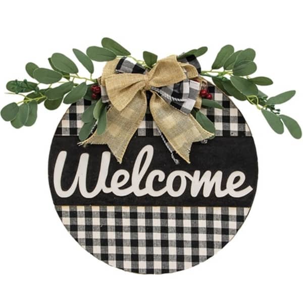 Welcome Buffalo Check Wood Hanging Sign - 12”H - Bed Bath & Beyond ...