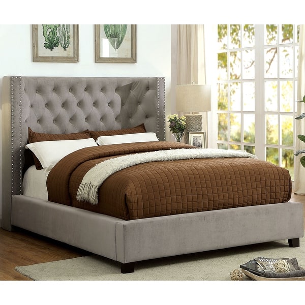 Furniture of America Tail Modern Fabric Tufted Wingback Bed - Bed Bath ...
