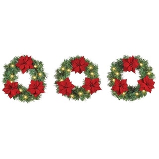 Solar Lighted Outdoor Poinsettia Wreaths - Set of 3 - 48 x 13 x 4 - Bed ...