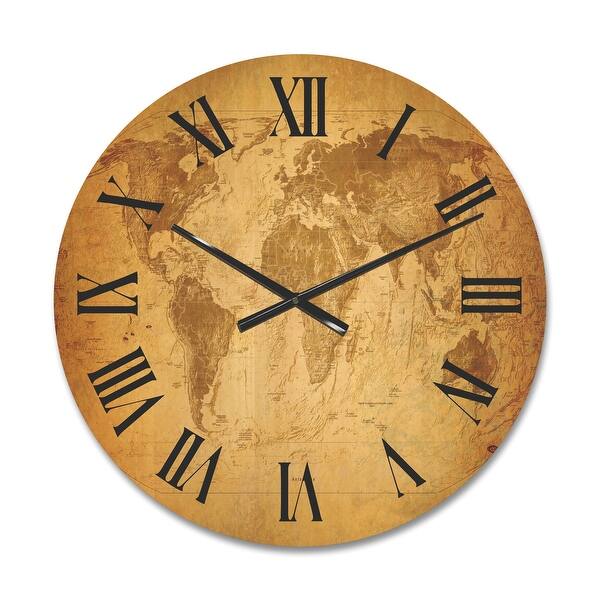 Designart 'Ancient Map of The World X' Vintage Wood Wall Clock - On ...