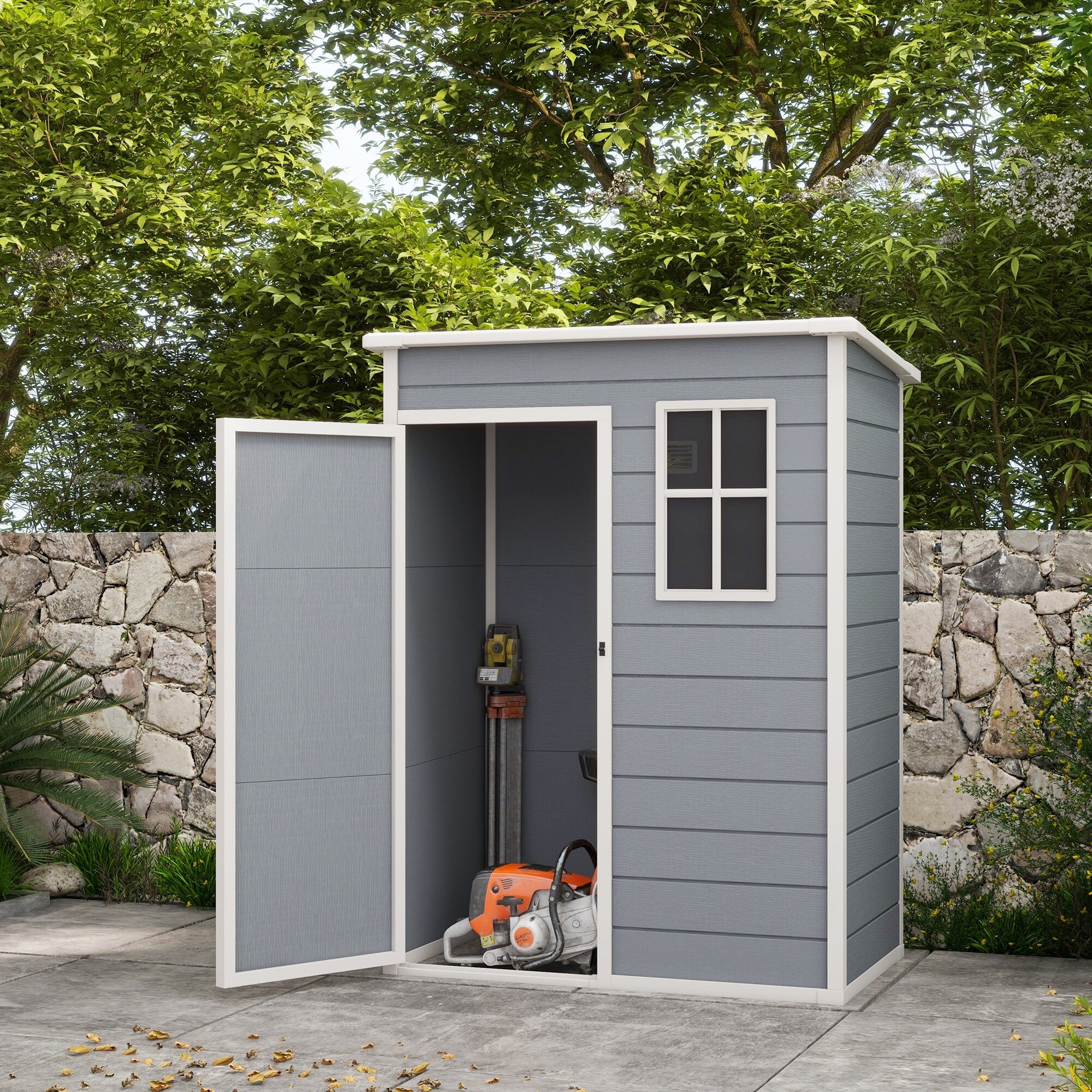 Outsunny Outdoor Storage Cabinet with 3 Shelves, Wooden Garden Shed ...