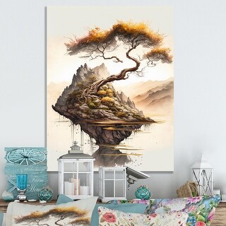 Designart 'Bright Bonsai Tree On Rock IV' Modern Canvas Wall Art - Bed ...