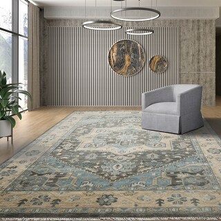LoomBloom Muted Turkish Oushak Wool Area Rug Mossy Gray Color - Bed ...