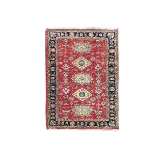 Shahbanu Rugs Raspberry Red with Pastel Black Hand Knotted Karajeh ...