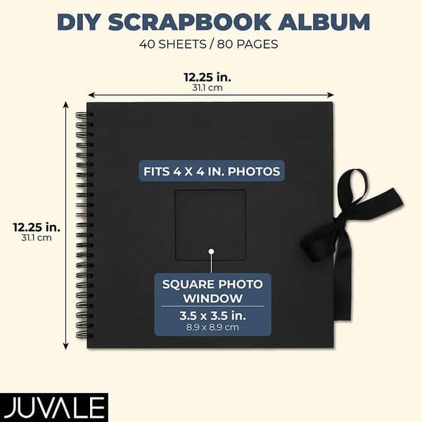 Black 12x12 Scrapbook Album with Silk Ribbon, Cover Window, Spiral ...