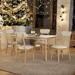 6PCS Dining Table Set, One Table One Bench and Four Chairs,Modern ...